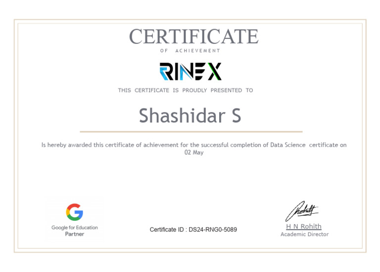 Shashidar S Google Course Completion Certificate | PDF