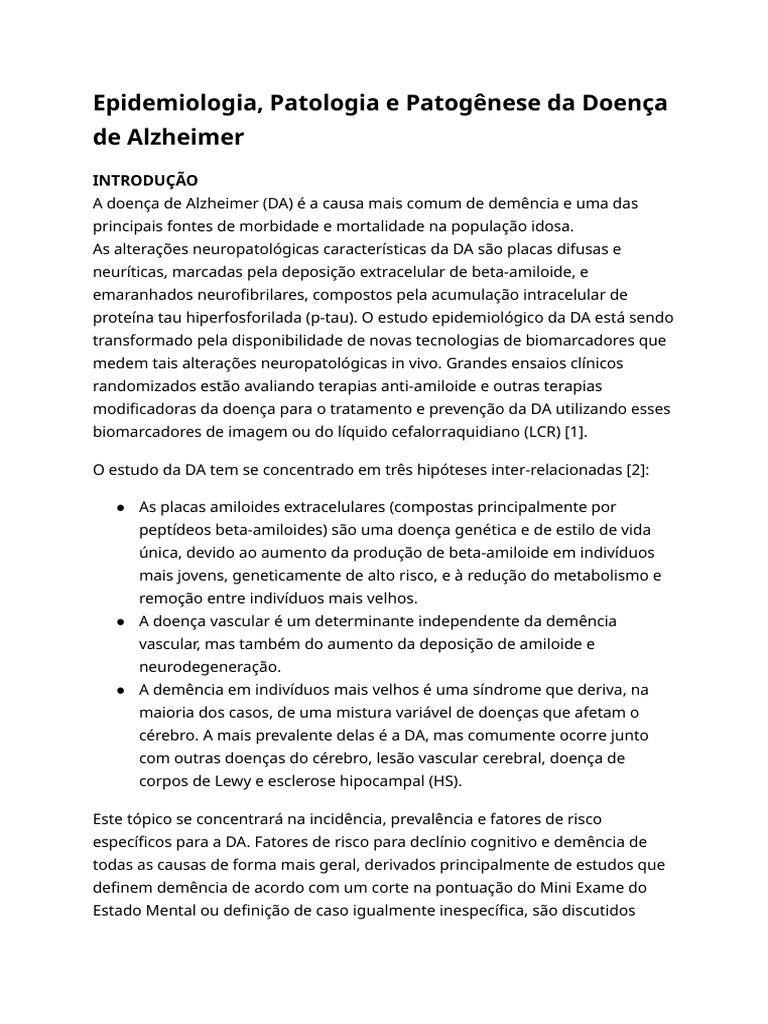 Epidemiologia, Patologia e Patogênese Da Doença de Alzheimer | PDF