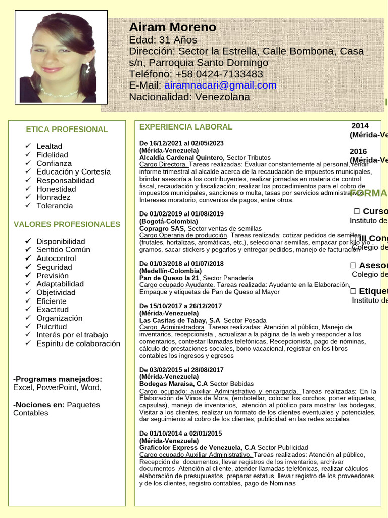 Hoja de Vida Airam Moreno | PDF