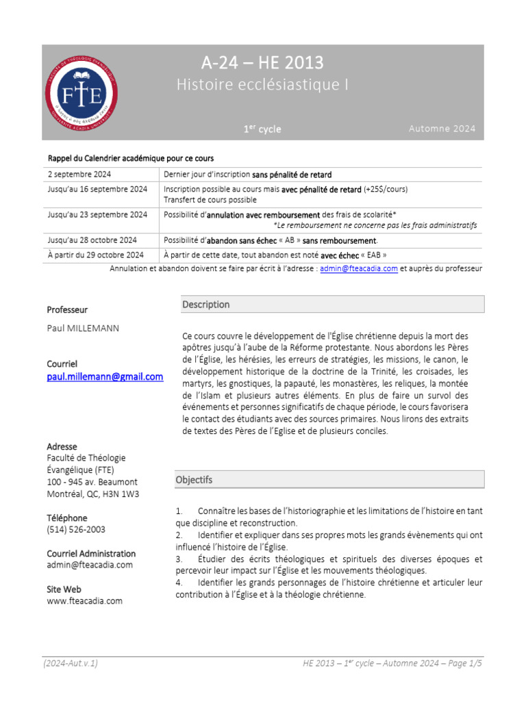 A24 c1 He2013 Syll Hist - Eccl.i P.millemann.1 | PDF