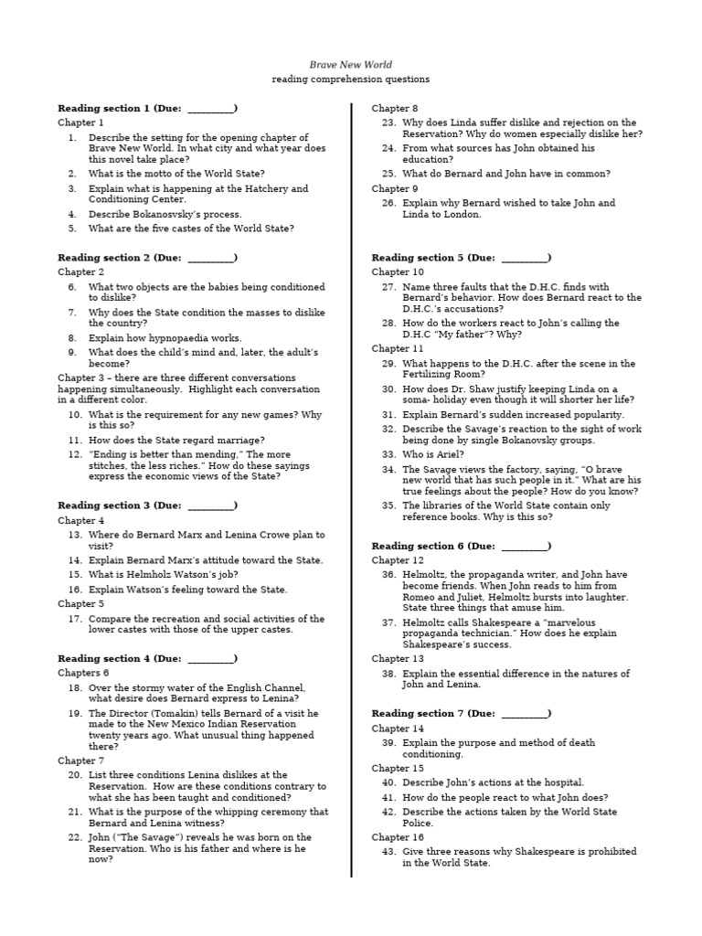 Comprehension Questions | PDF