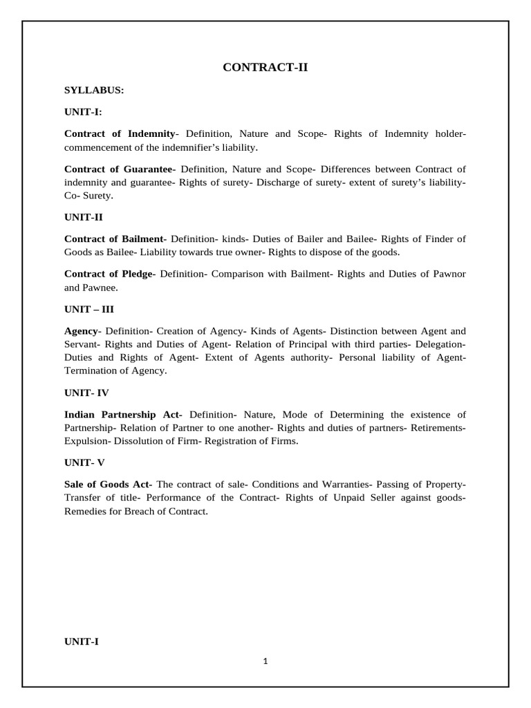 Contract 2 UNIT-I NOTES | PDF