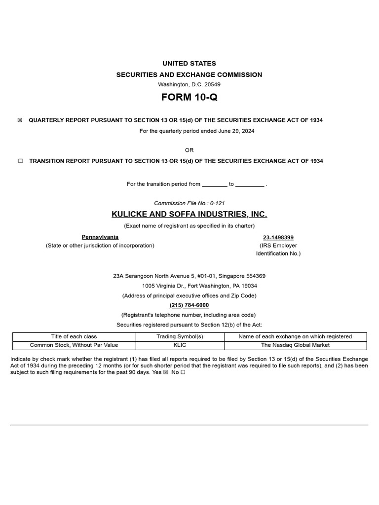 KLIC (Kulicke and Soffa Industries Inc.) (10-Q) 2024-08-07.pdf | PDF ...