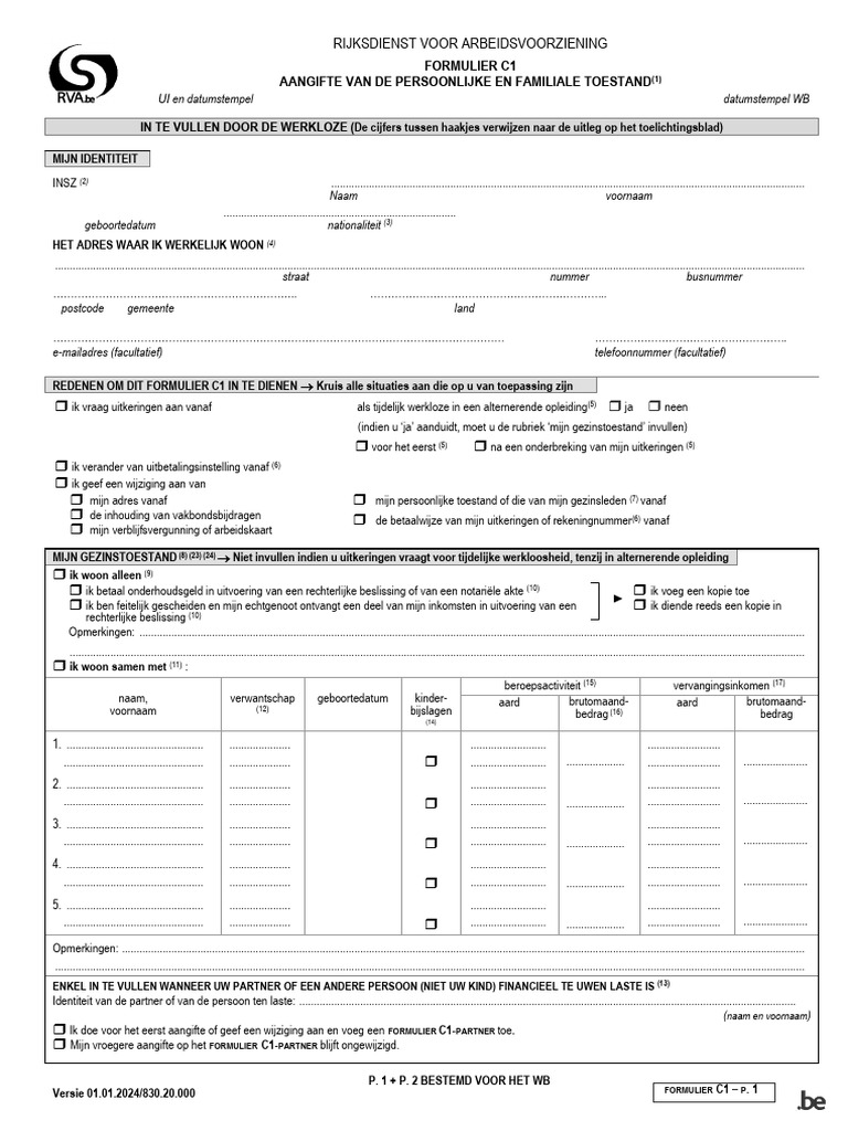 Rijksdienst Voor Arbeidsvoorziening: in Te Vullen Door de Werkloze ( | PDF