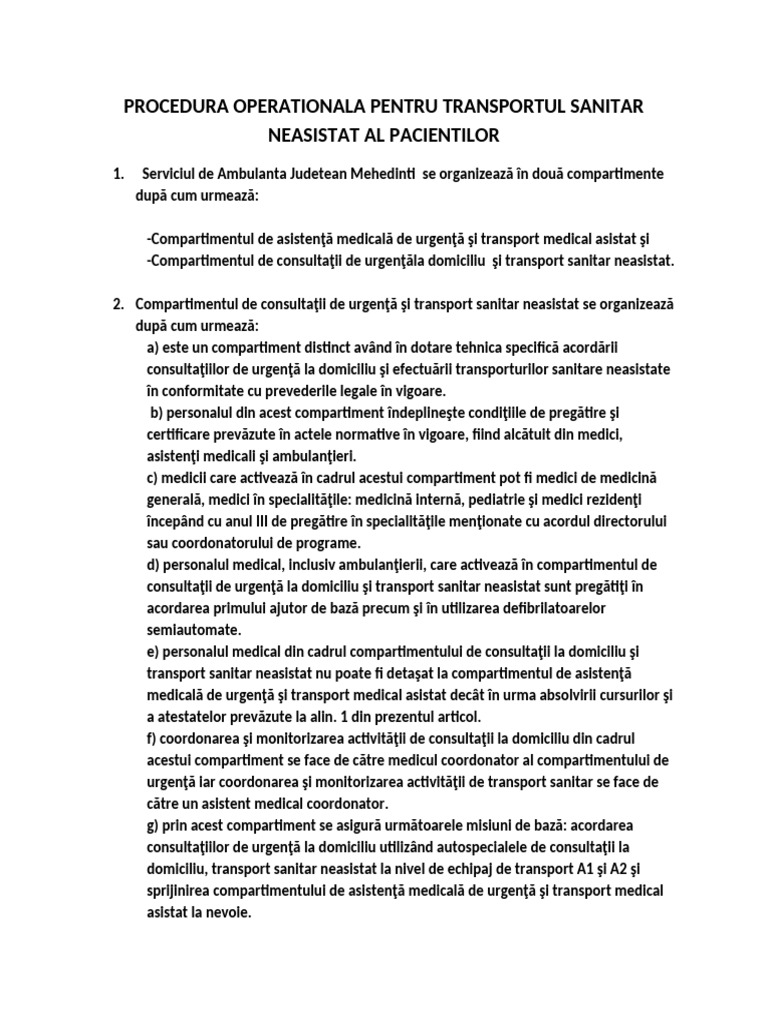 Procedura Operationala Privind Transferul Pacientului | PDF