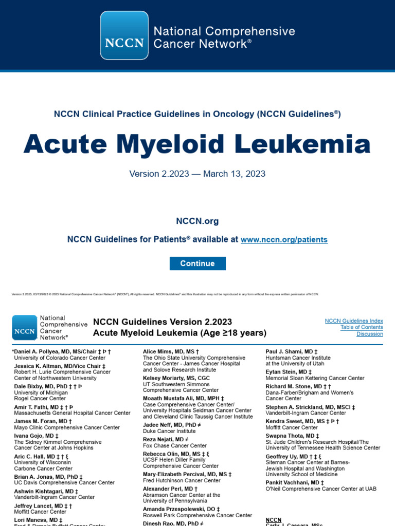 Acute Myeloid Leukemia: NCCN Clinical Practice Guidelines in Oncology (NCCN Guidelines) | PDF