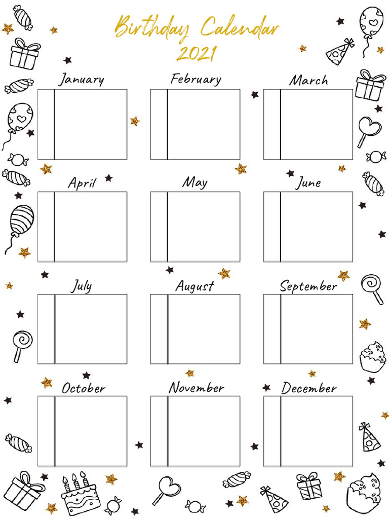 Gold and Black Birthday Calendar | PDF