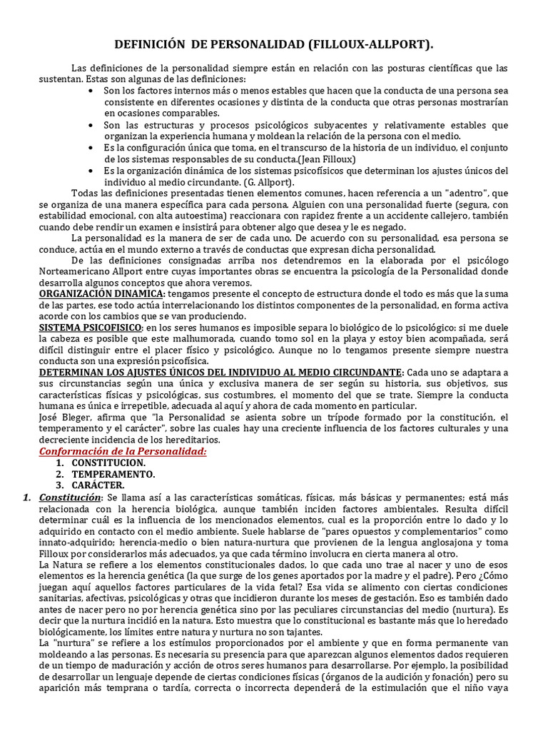 Definición de Personalidad | PDF | Aprendizaje | Sicología