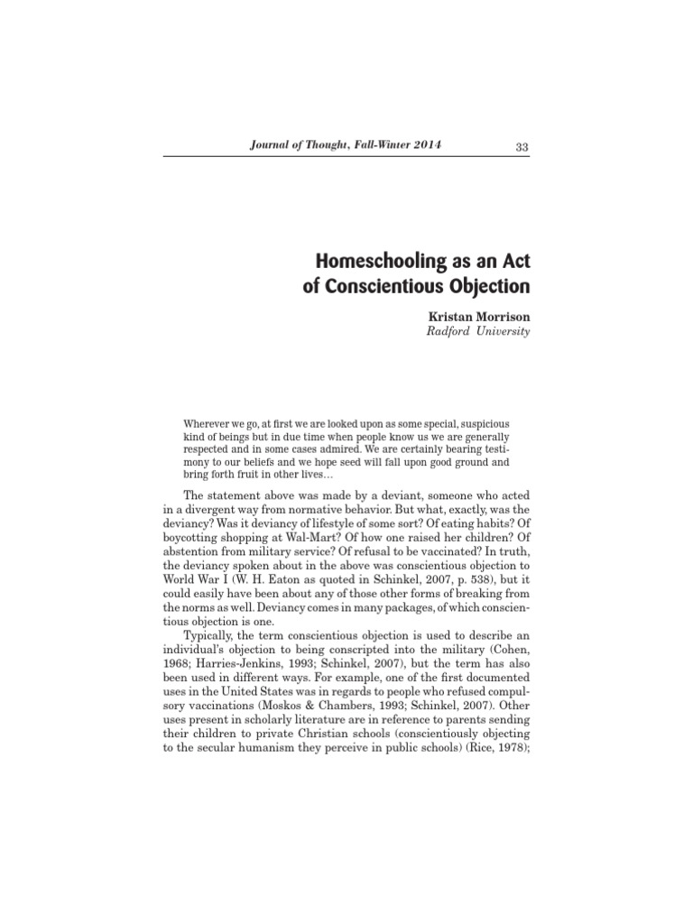 Homeschooling As An Act of Conscientious Objection. | PDF