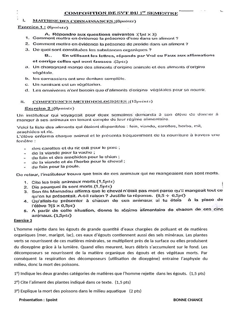 DEVOIRS SVT 5ieme D | PDF