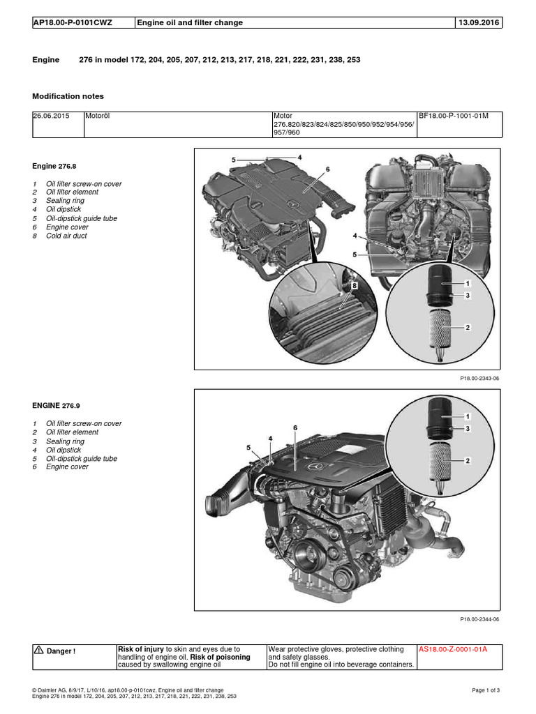 Engine Oil and Filter Change | PDF
