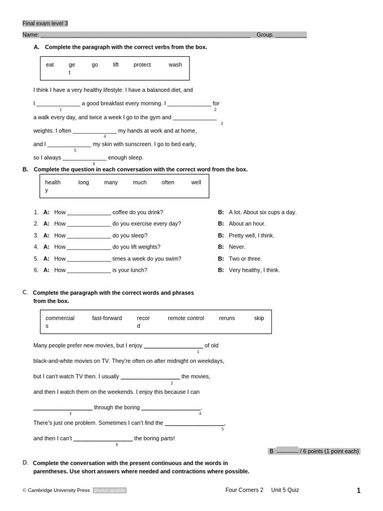 Final Exam Level 3 Unit 5 y 6 | PDF