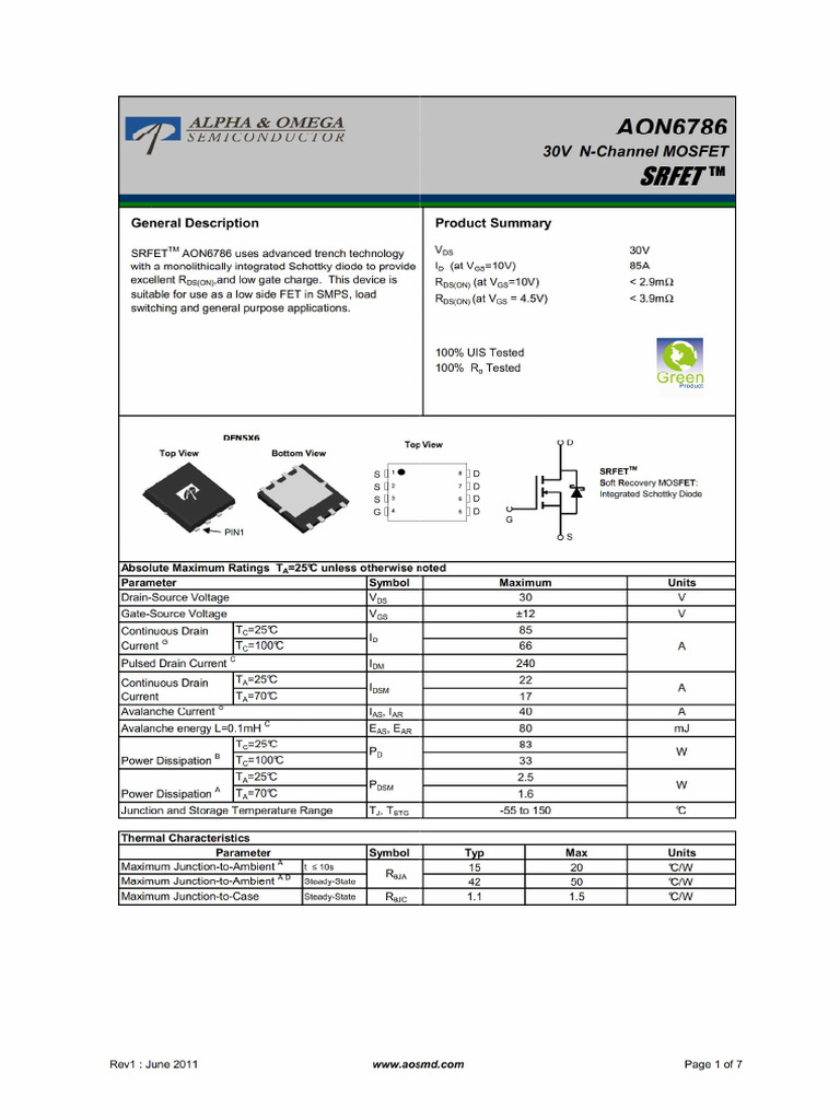 Mosfet AON6786 | PDF