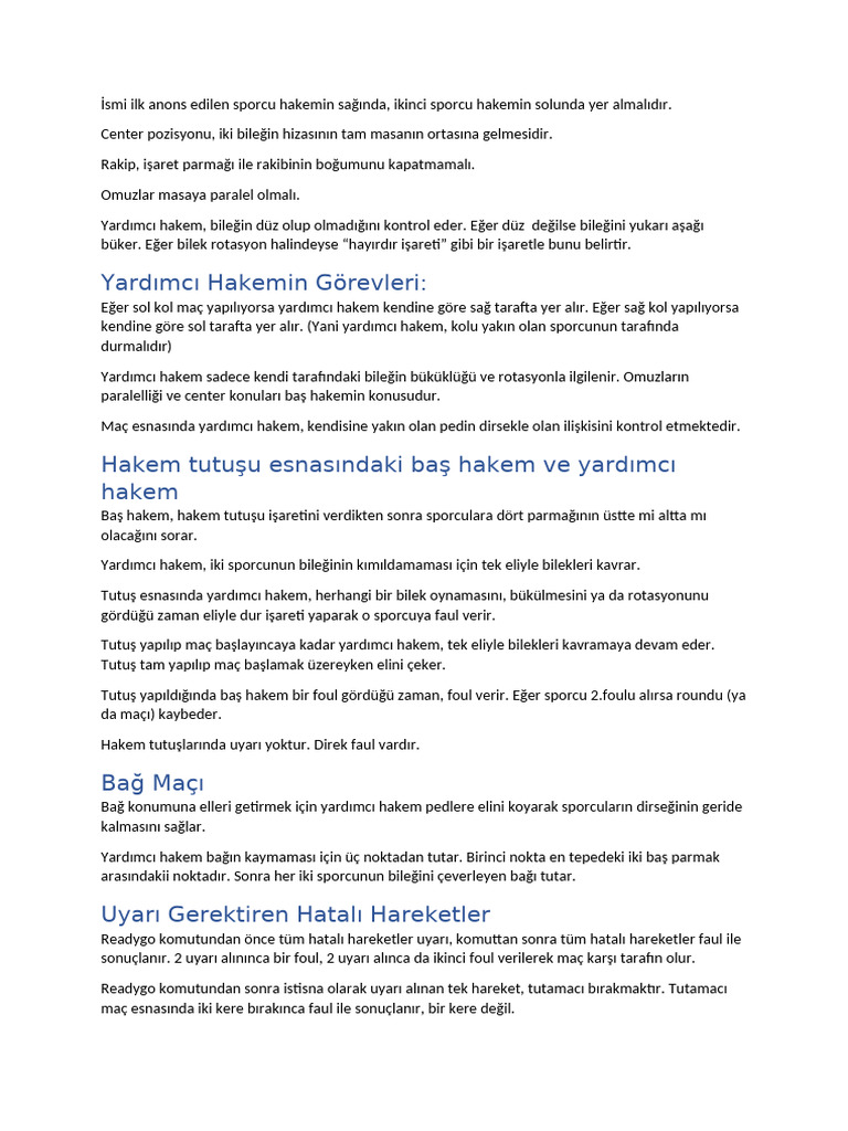 Bilek Güreşi Hakemlik Bilgileri | PDF