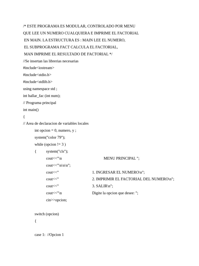 Programa Modular Factorial | PDF