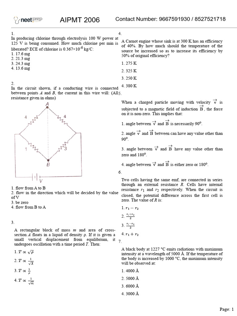 Aipmt 2006 Exam | PDF