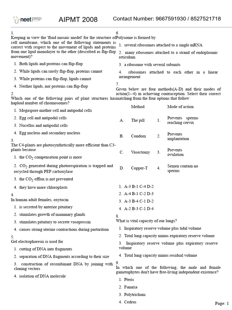 Aipmt 2008 Exam | PDF