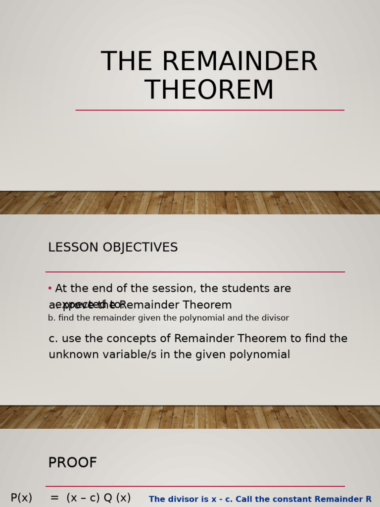 Lesson 3 The Remainder Theorem | PDF