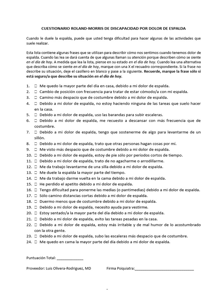 Spinal Cord Pain Management Clearance Screening Scales Spanish | PDF