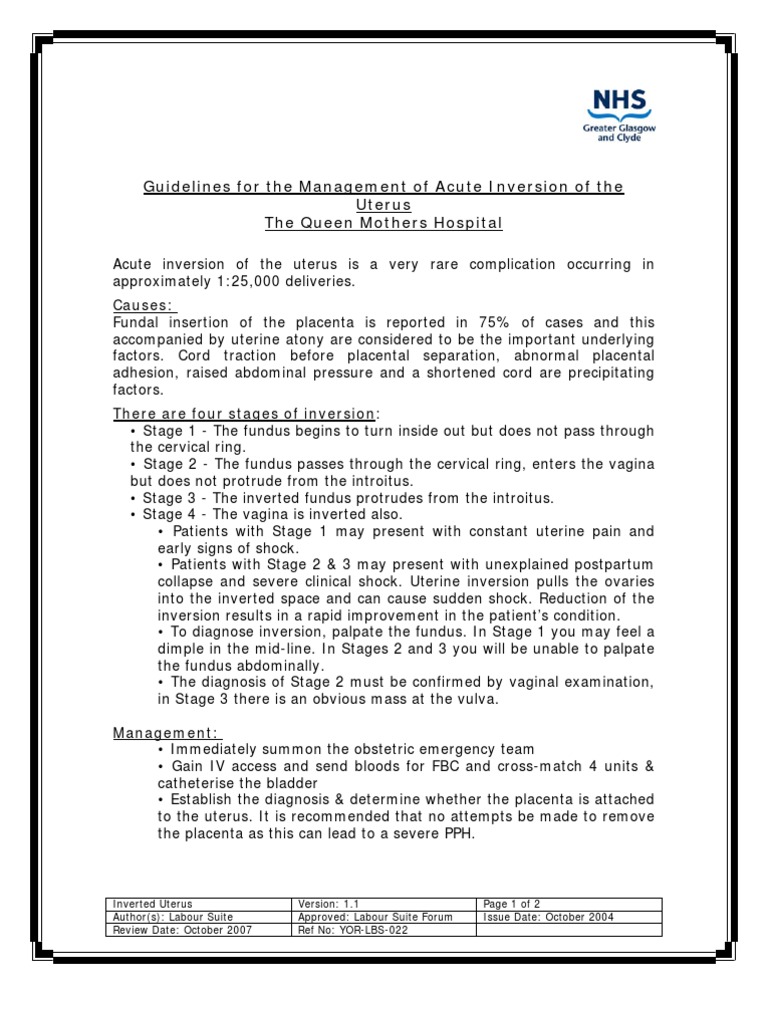 Guidelines For He Management of Acute Inversion of The Uterus | PDF ...