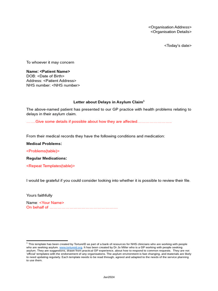 GP Letter Template To Expedite Asylum Claim | PDF