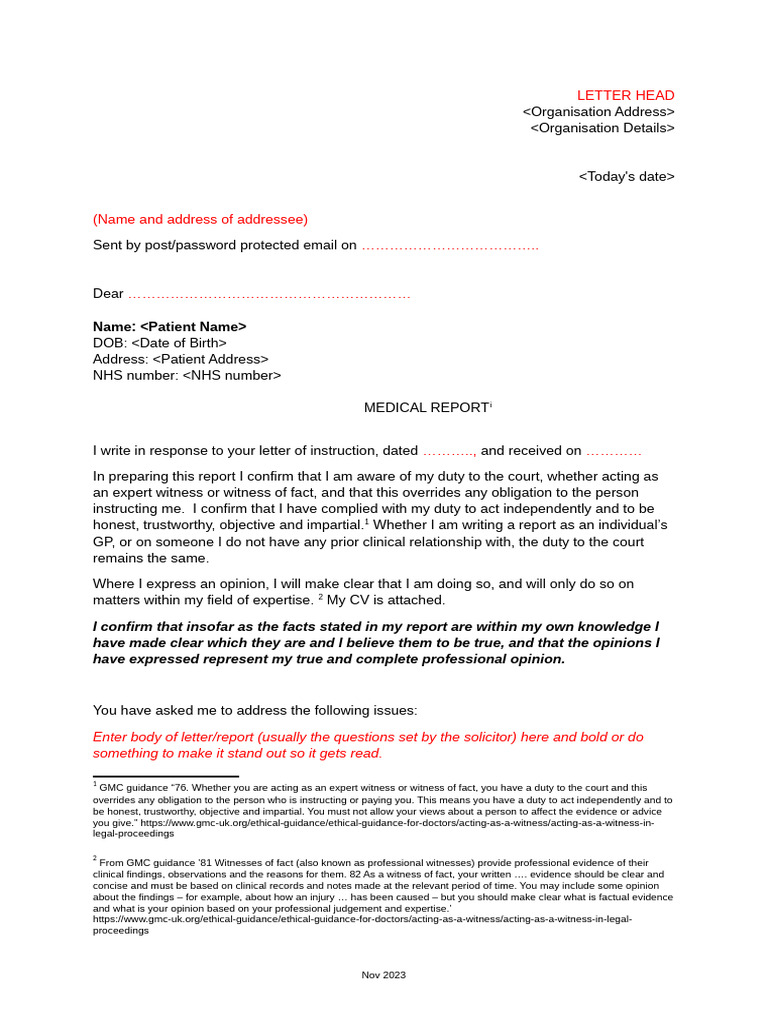 Solicitor Requested Report Template For Asylum Claim | PDF