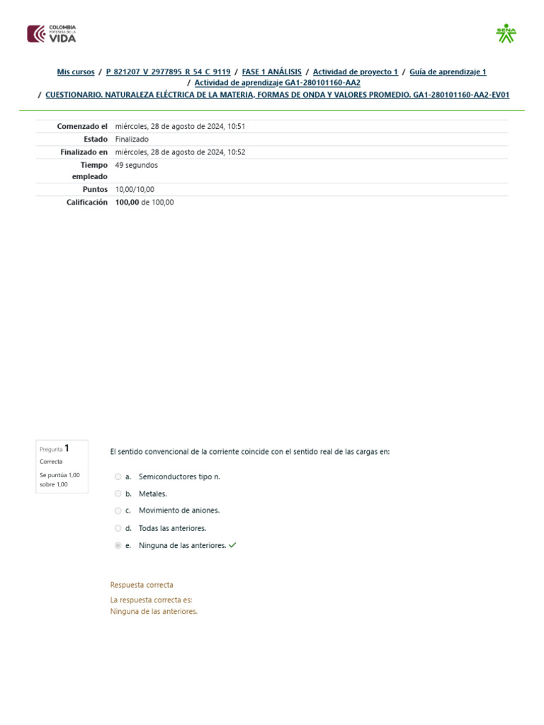 CUESTIONARIO. NATURALEZA ELÉCTRICA DE LA MATERIA, FORMAS DE ONDA Y VALORES PROMEDIO. GA1 ...