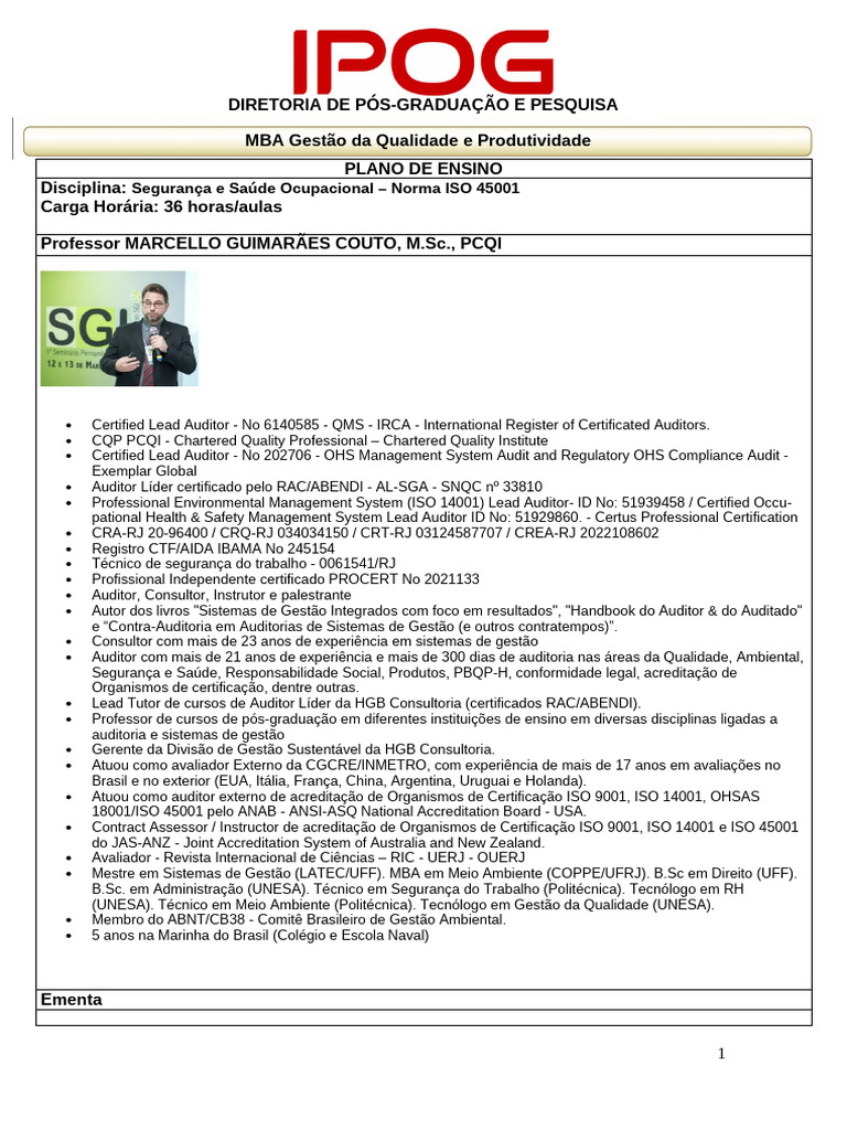 PE ISO 45001 Marcello Couto Aula Remota Fev 23 | PDF