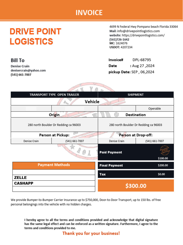 Drive Point Logistics Denise Crain | PDF