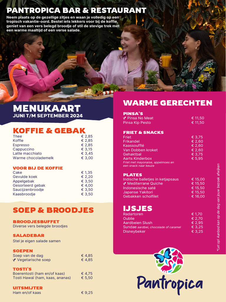 Menukaart Pantropica Bar Restaurant Juli 2024 | PDF