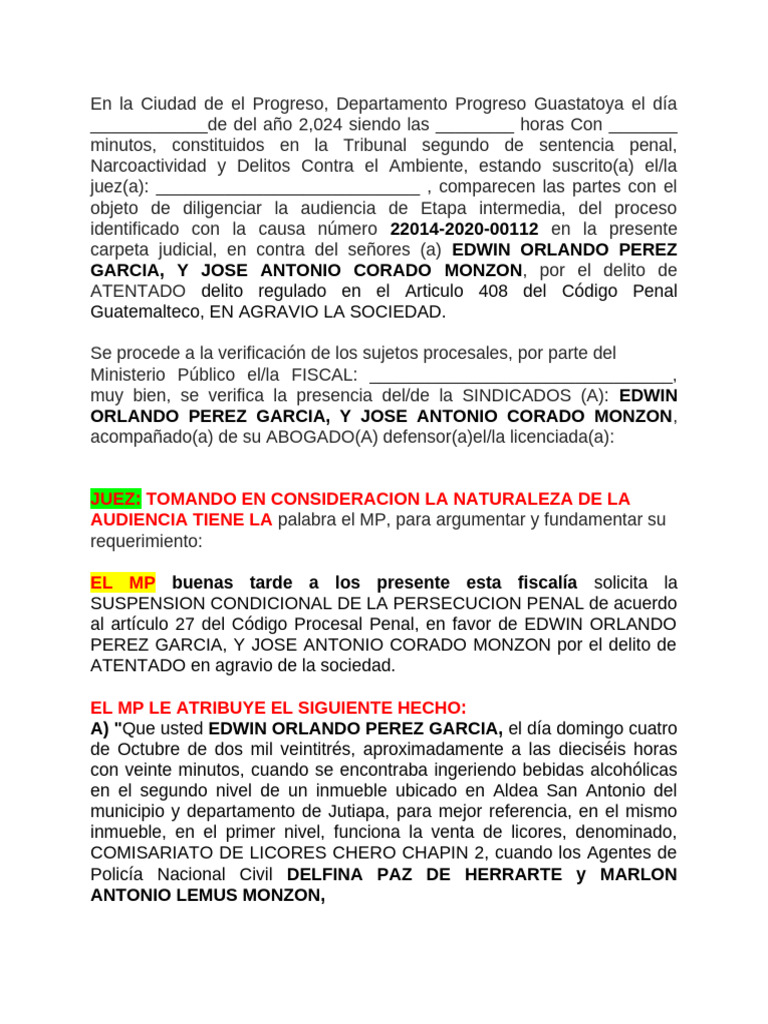 Guion Suspencion Condicional de La Persecucion Penal Articulo 27 CPP | PDF