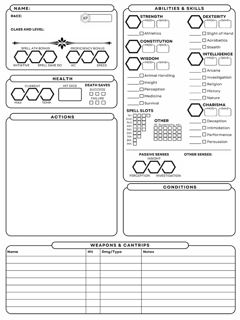 Dungeons and Dragons - Character Sheet - A4 Size - Fillable | PDF