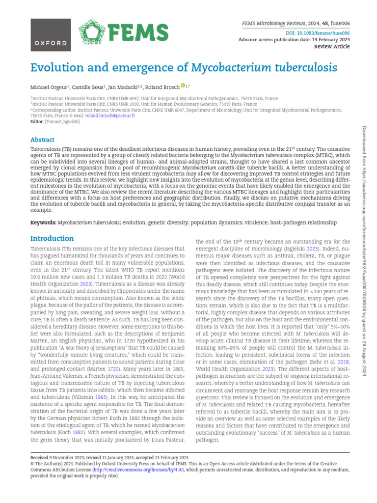 Art 01 - Evolution and Emergence of Mycobacterium Tuberculosis | PDF ...