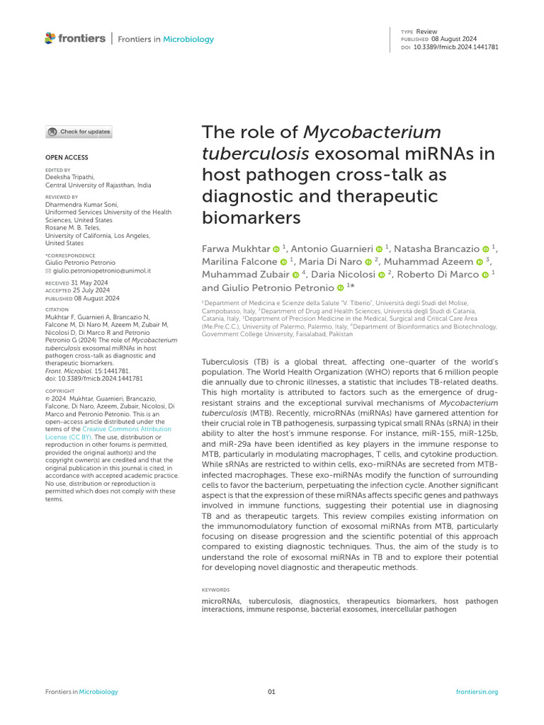 Art 03 - The Role of Mycobacterium Tuberculosis Exosomal MiRNAs in Host Pathogen Cross-Talk As ...
