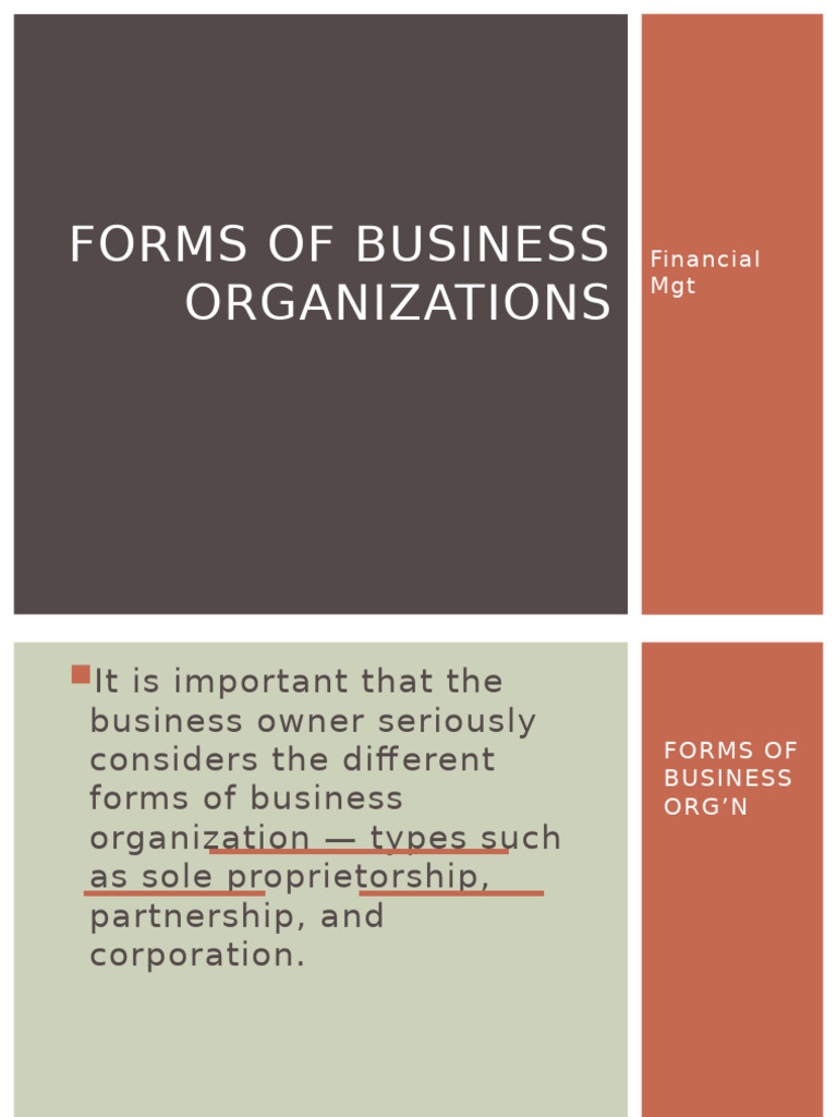 Business Organization Types Guide | PDF | Partnership | Corporations