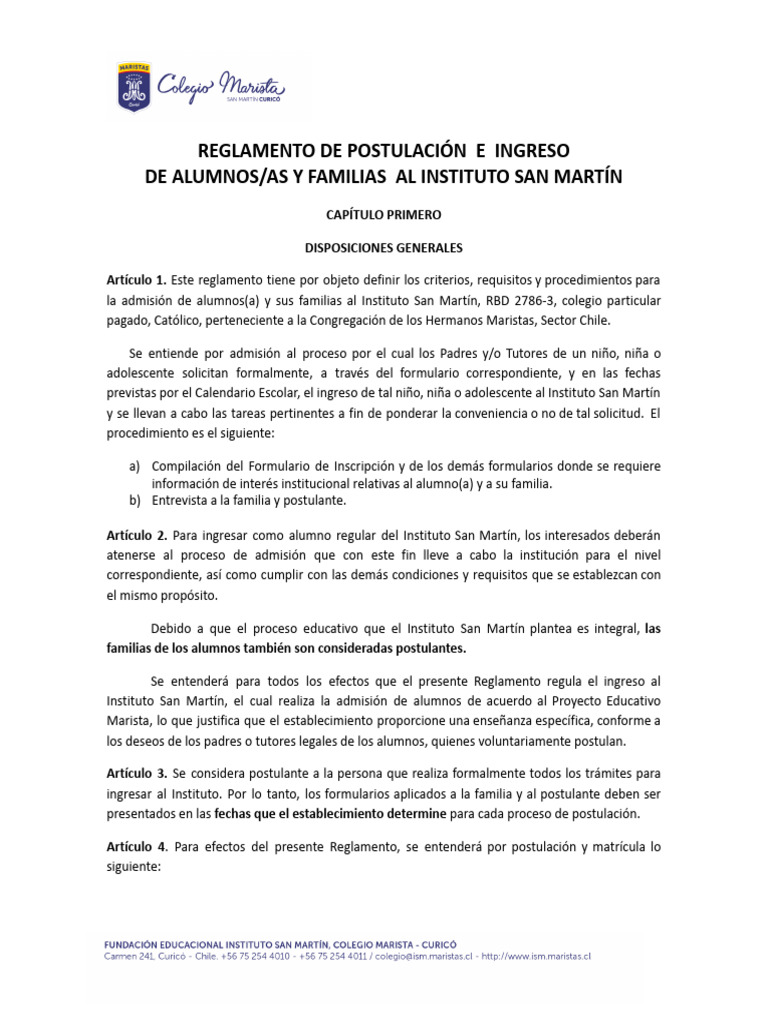 Reglamento de AdmisiÃ N ISM 2 | PDF