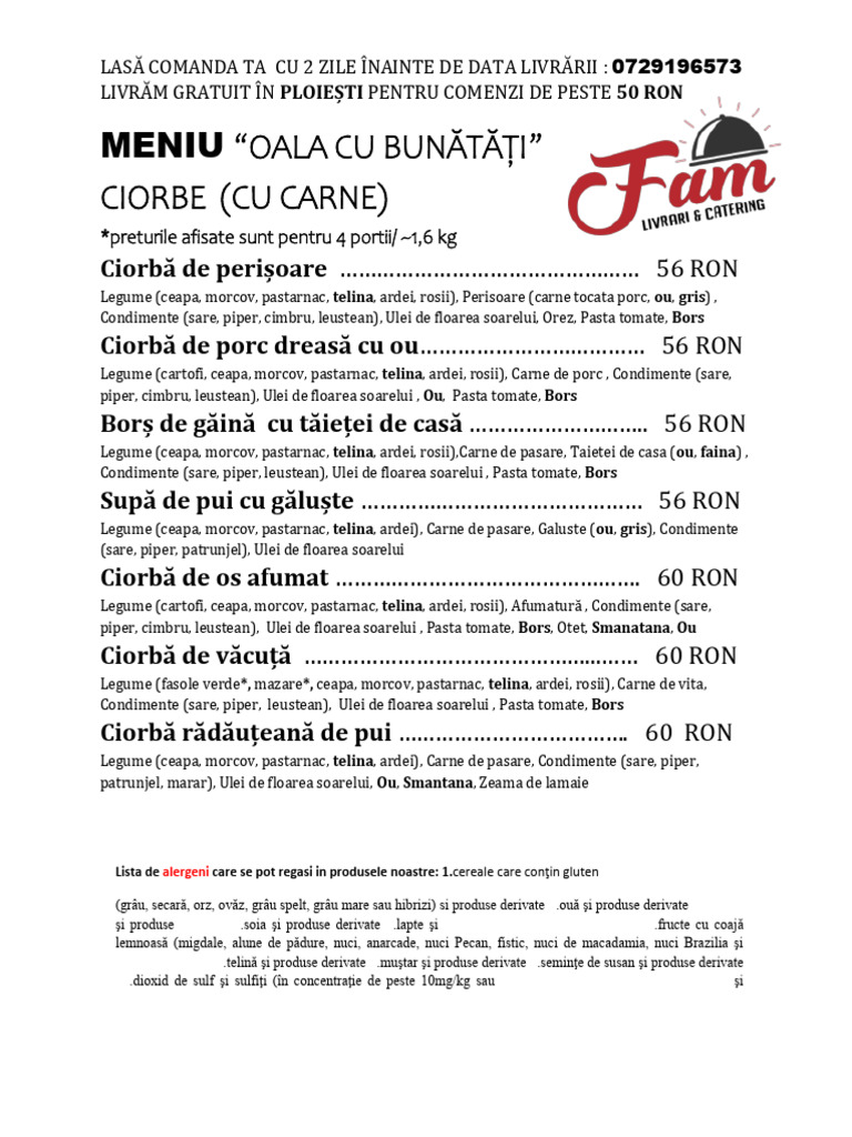 Meniu Oala Cu 2024 | PDF
