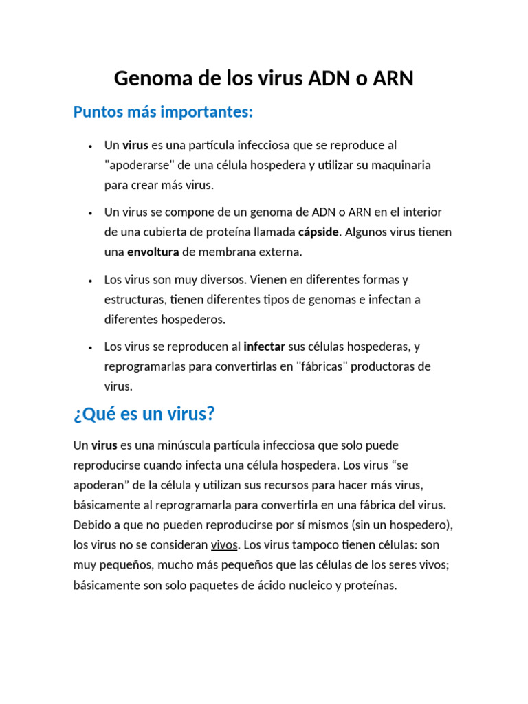 Genoma de Los Virus ADN o ARN | PDF