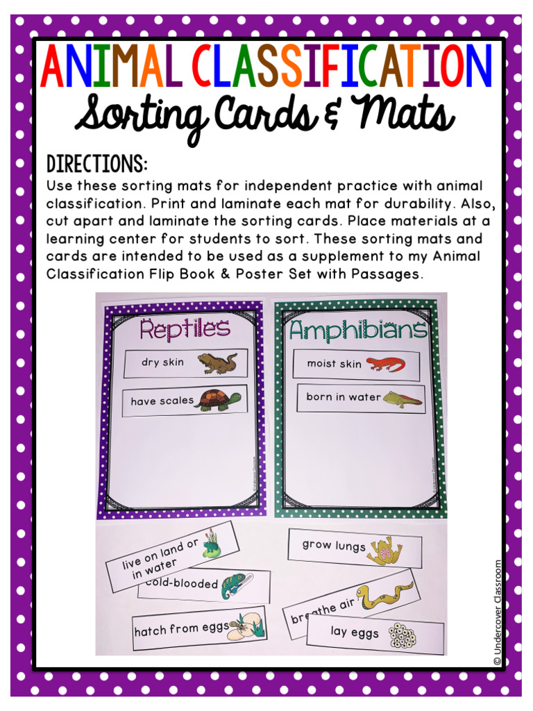 Animal Classification Sorting Mats Cards | PDF