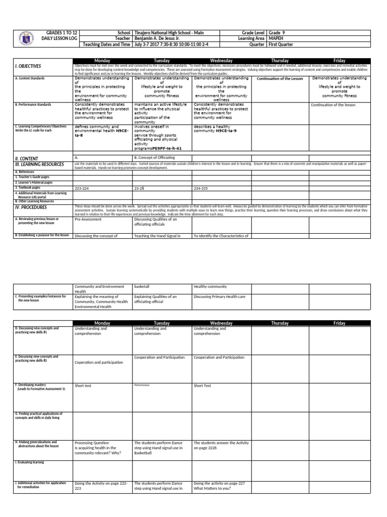 Dll-Template-Grade 9 April 1-5 | PDF