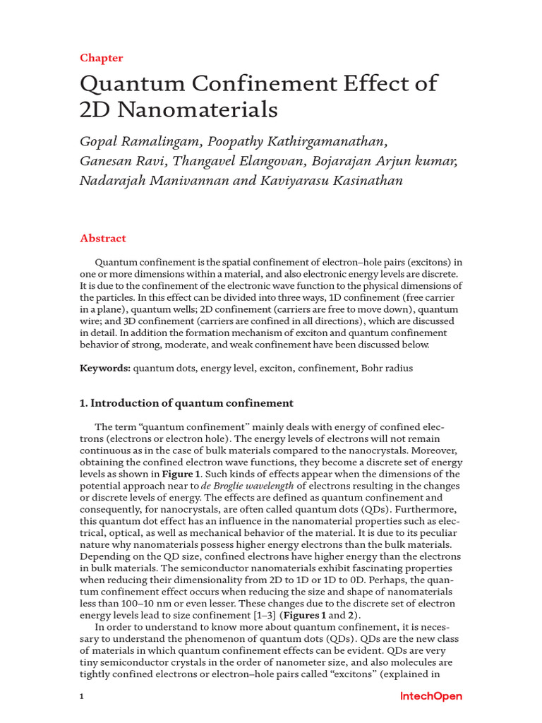 Quantum Confinement in 2D Nanomaterials | PDF | Electron | Teaching ...