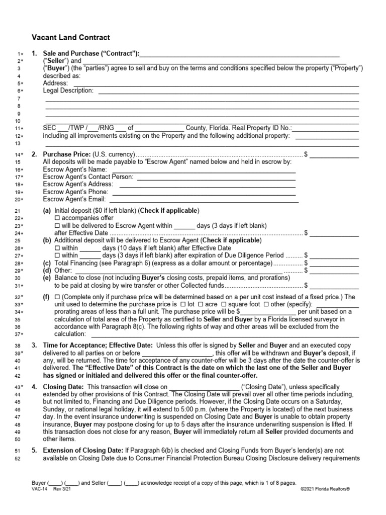 Vacant Land Contract | PDF