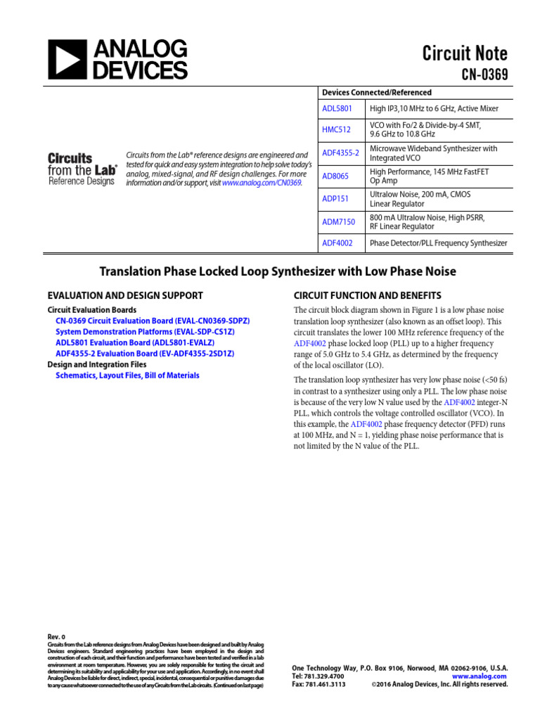 Circuit Note: Translation Phase Locked Loop Synthesizer With Low Phase ...