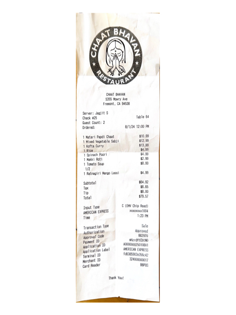 Restaurant Receipt | PDF