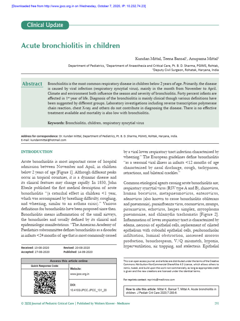 Acute Bronchiolitis in Children | PDF | Pulmonology | Wellness