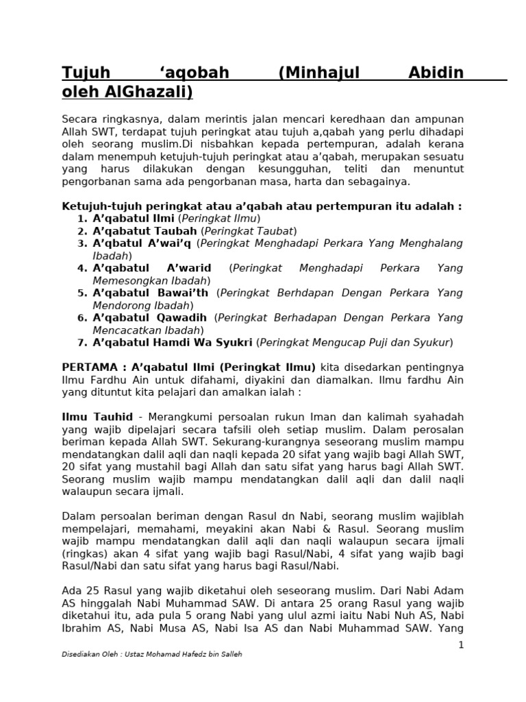Ringkasan Minhajul Abidin 1 | PDF
