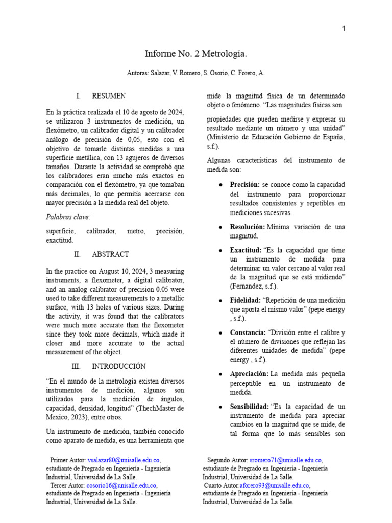 Informe No. 2 Metrología | PDF