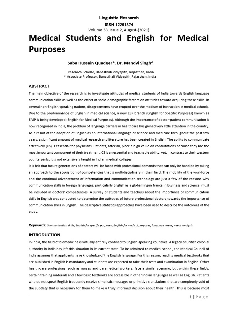 Medical Students and English For Medical | PDF