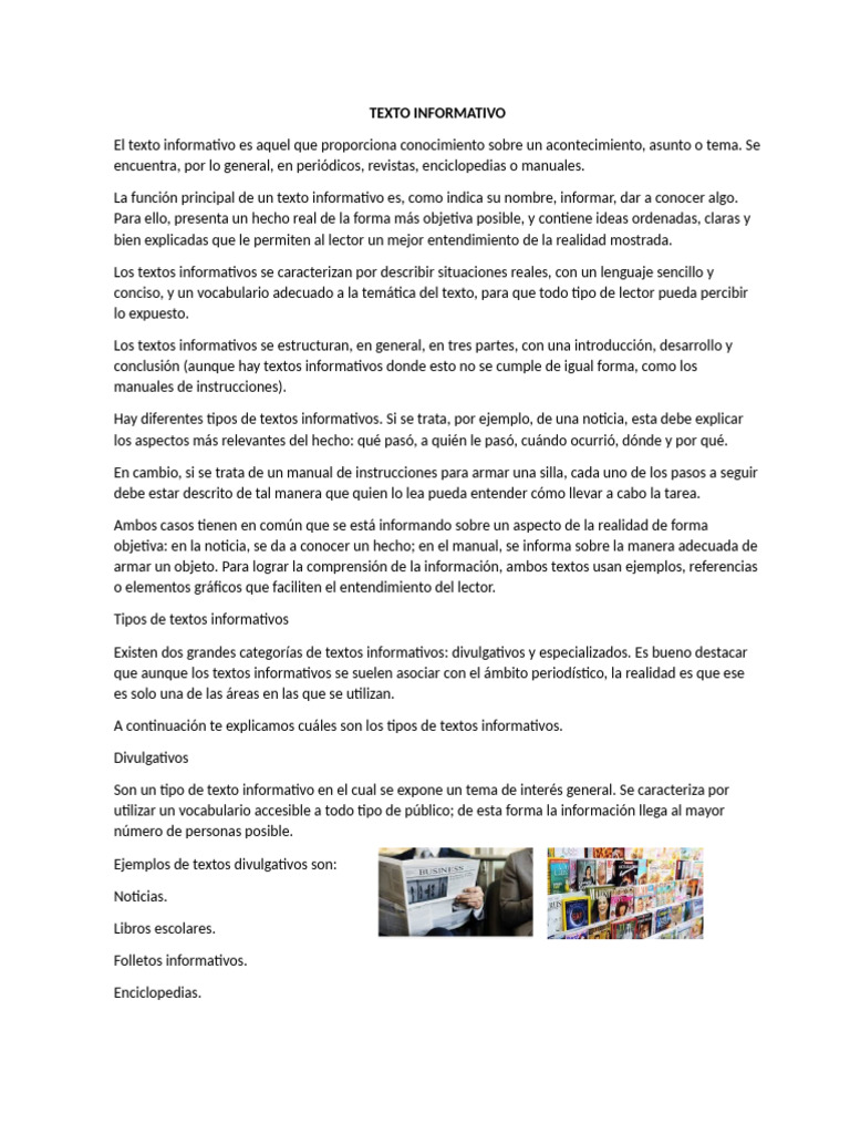 Tipos y características de textos informativos | PDF | Asia | Américas