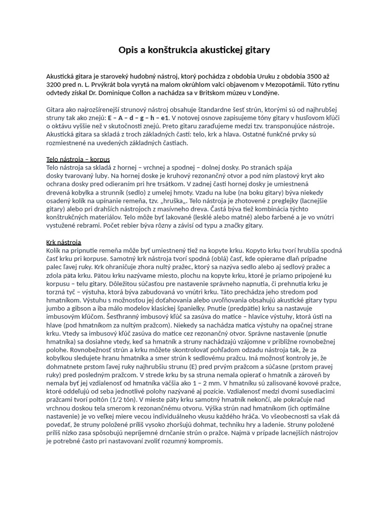 Opis A Konštrukcia Akustickej Gitary - Kópia | PDF